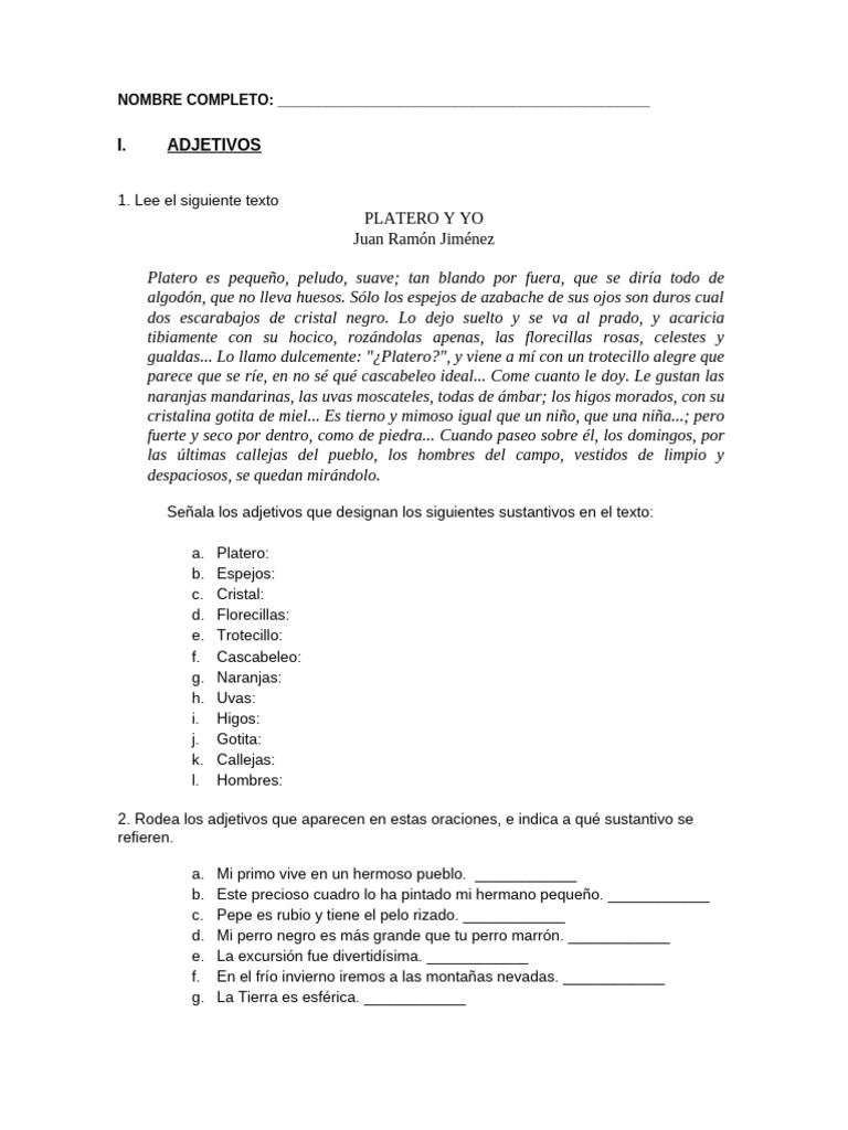 5. Ejercicio Adjetivos Verbos Adverbios Conjunciones (1) | PDF | Verbo ...