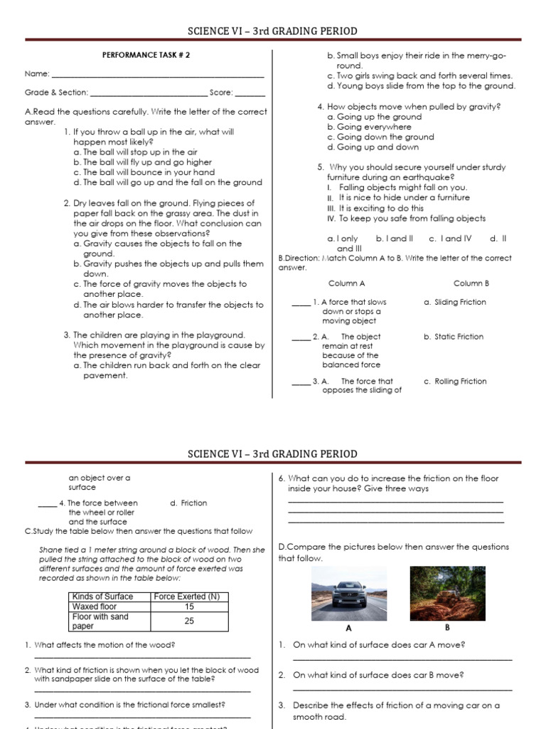 PETA 2 3 - Science - Worksheets | PDF | Friction | Force