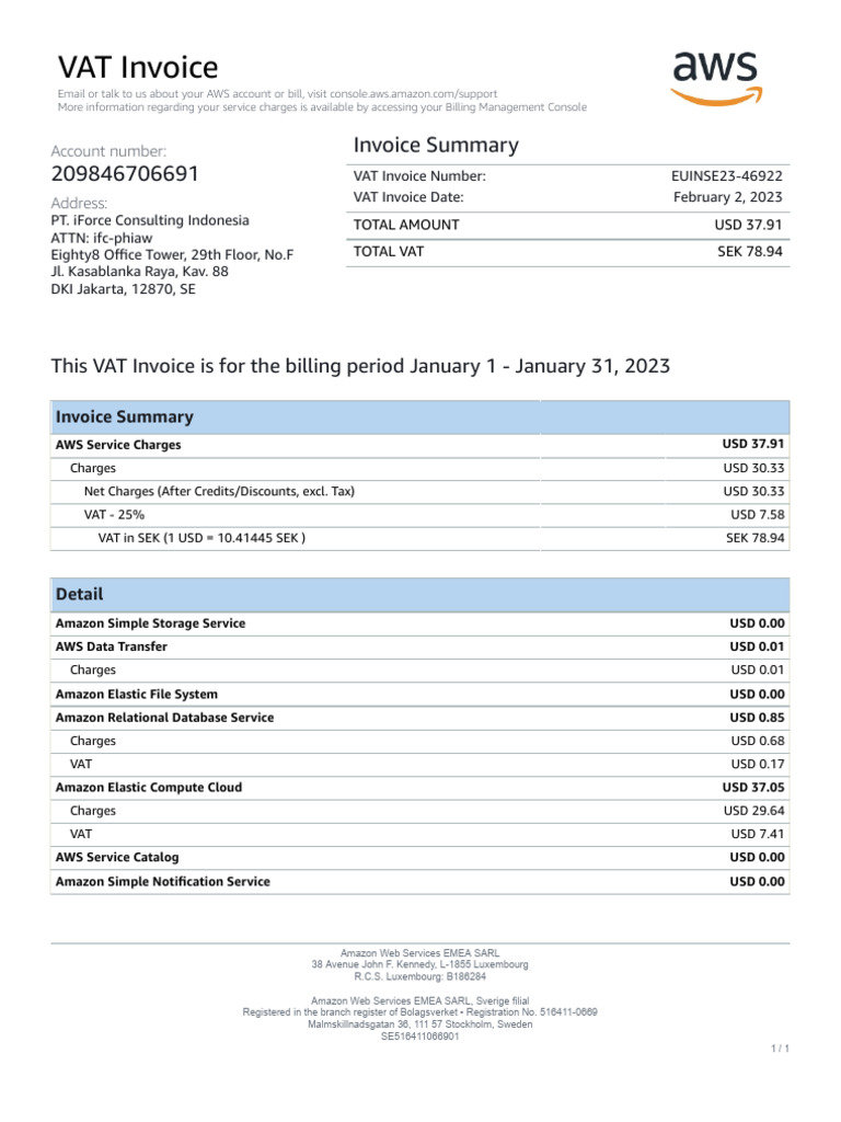 Invoice Euinse23 46922 1 | PDF | Amazon Web Services | Invoice