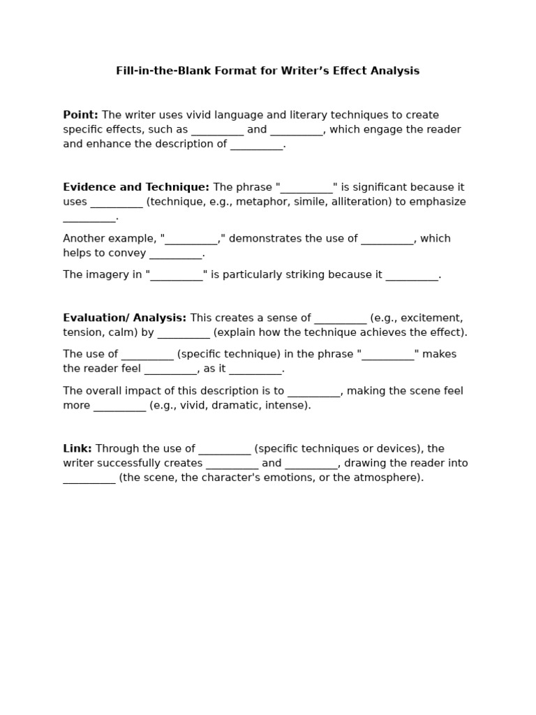 Fill-in-the-Blank Format For Writer's Effect Analysis | PDF