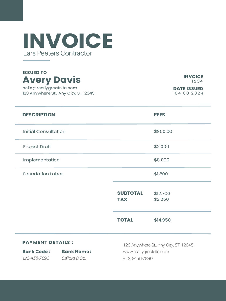 White Green Simple Clean Business Contractor Invoice | PDF