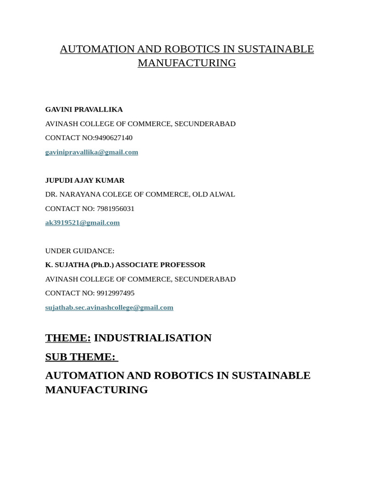 Automation and Robotics in Sustainable Manfacuring | PDF | Automation ...