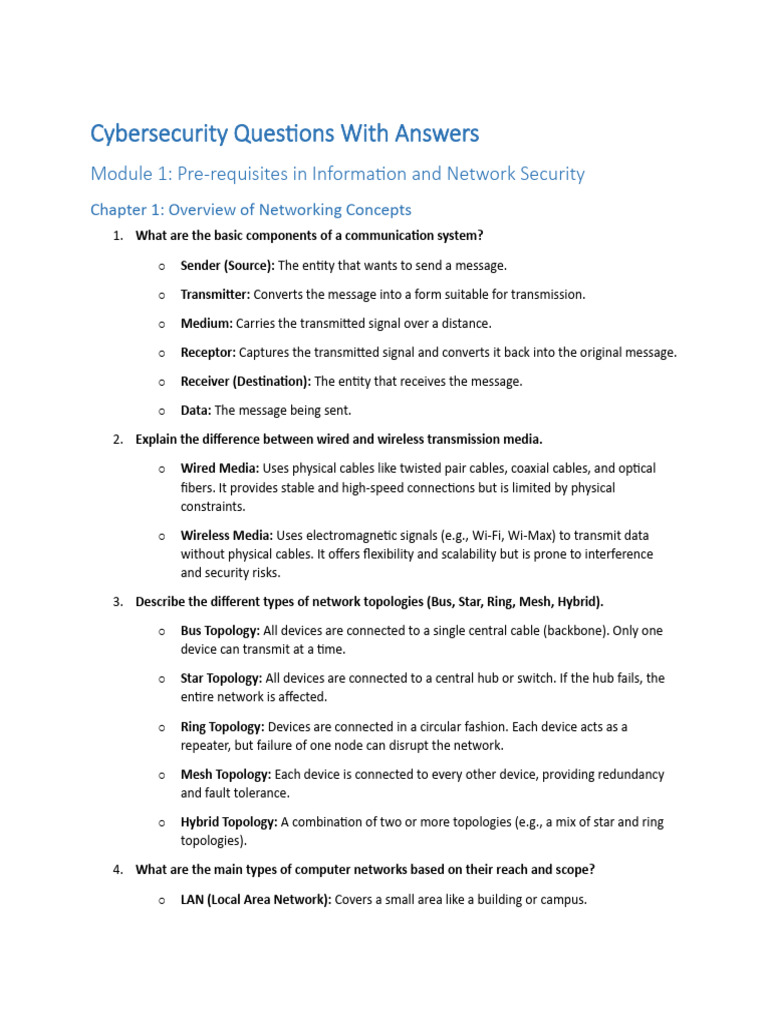 Cybersecurity Questions With Answers | PDF | Network Topology | Public Key Cryptography