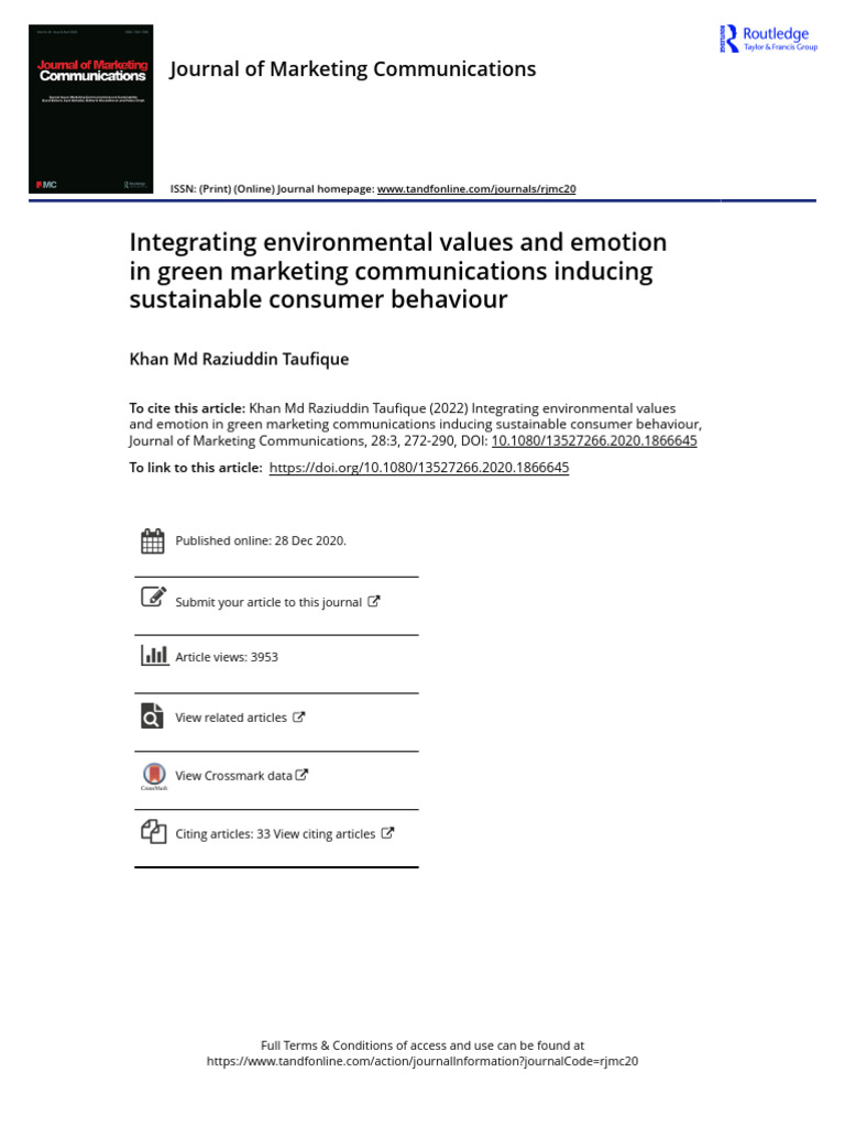 Integrating Environmental Values and Emotion in Green Marketing ...