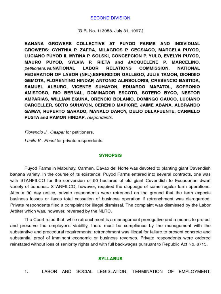 G.R. No. 113958 - Banana Growers Collective at Puyod Farms and ...