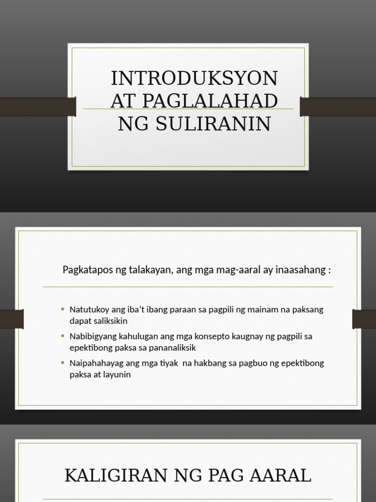 Introduksyon at Paglalahad NG Suliranin | PDF