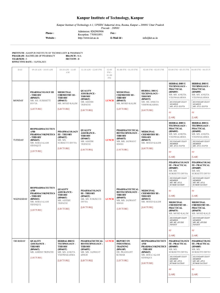 Time Table 6b (8.2.25) | PDF