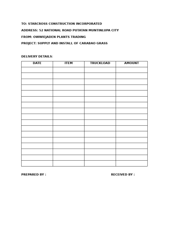 Carabao Grass Supply & Installation | PDF