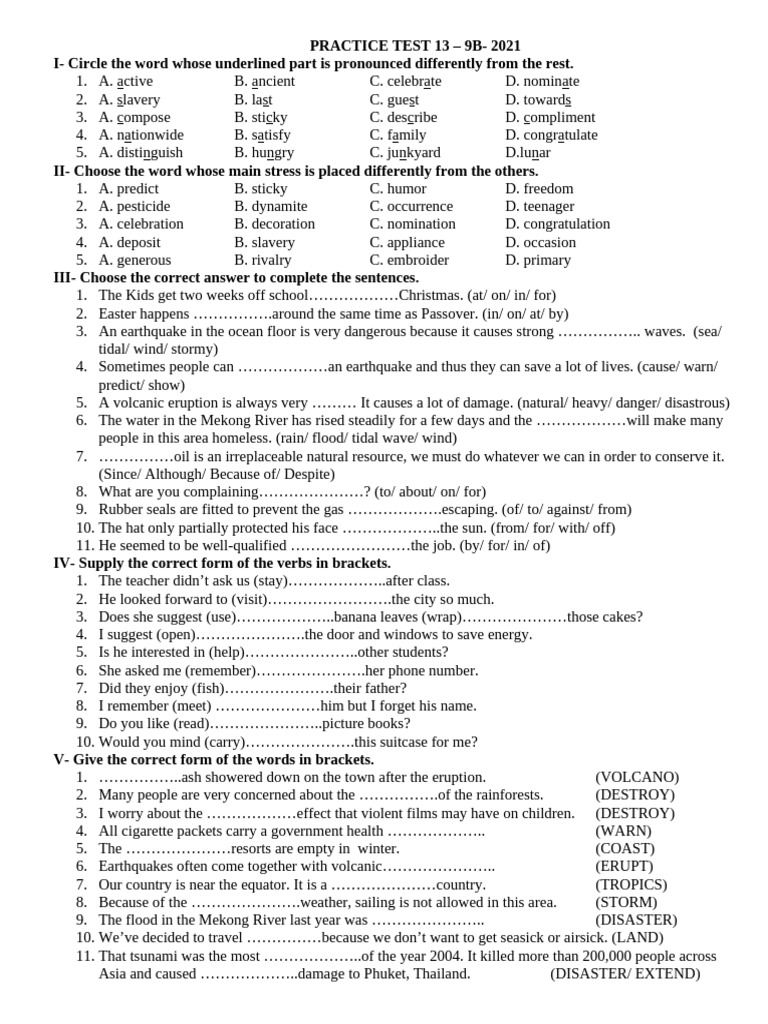 Test 13 9B | PDF | Volcano