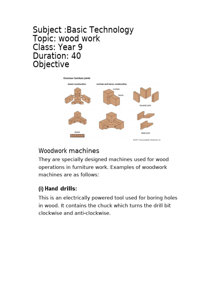 Wood Joints - Woodwork Machines, Stages in Woodwork Project, Et-1 | PDF ...
