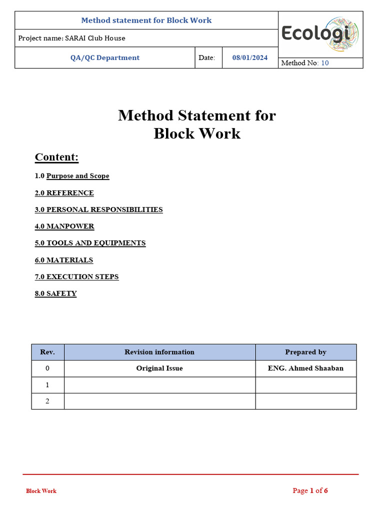 MOS & ITP for Block Work | PDF | Brick | Masonry