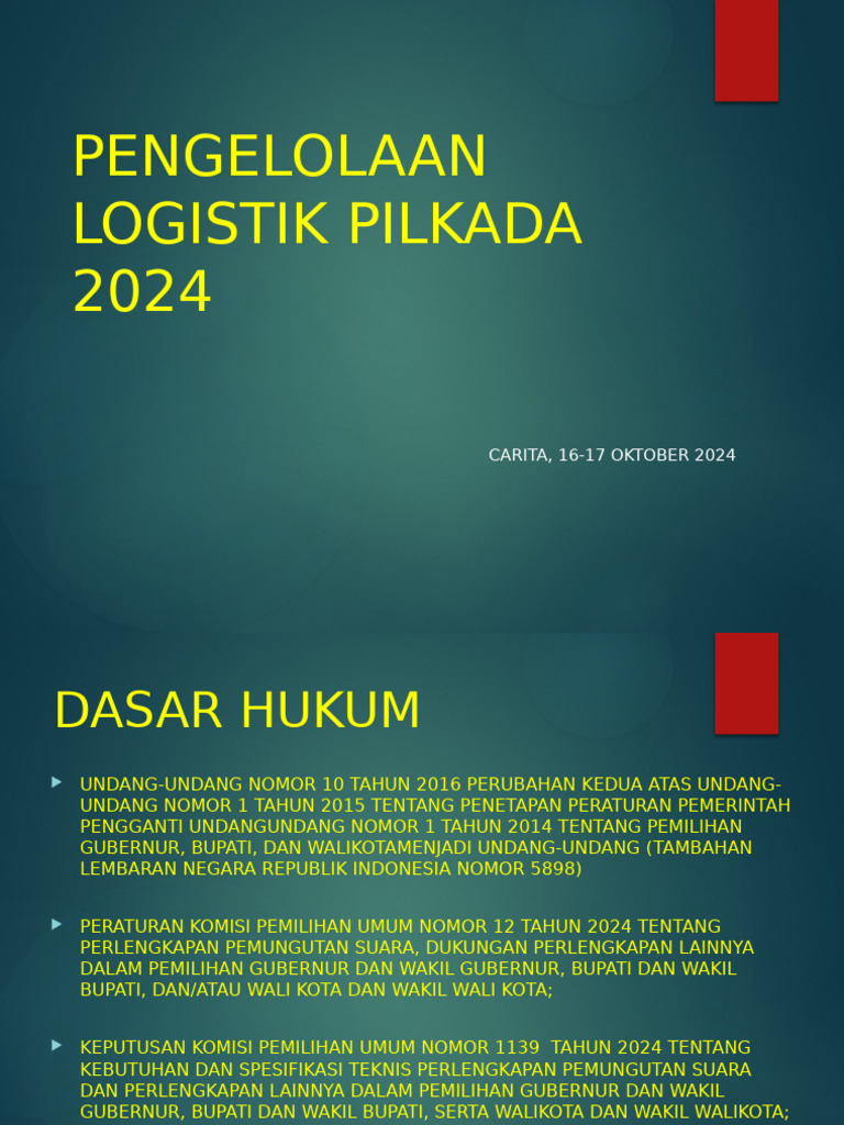 Materi Pengelolaan Logistik Pilkada 2024 Bu Ketua | PDF