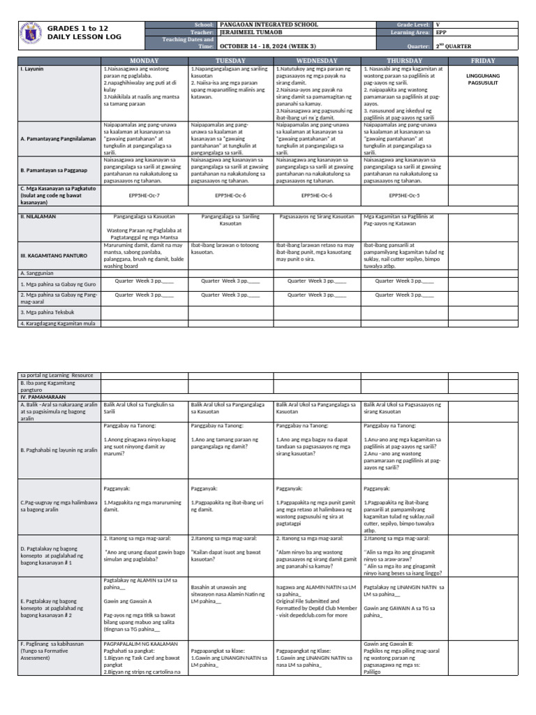 DLL - Epp 5 - Q2 - W3 | PDF