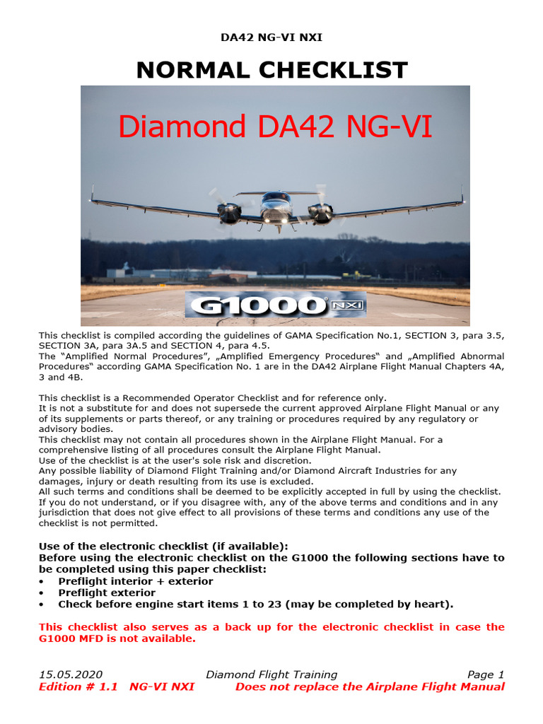 DA42 NG Nxi Checklist 11 Printversion | PDF | Engines | Aileron