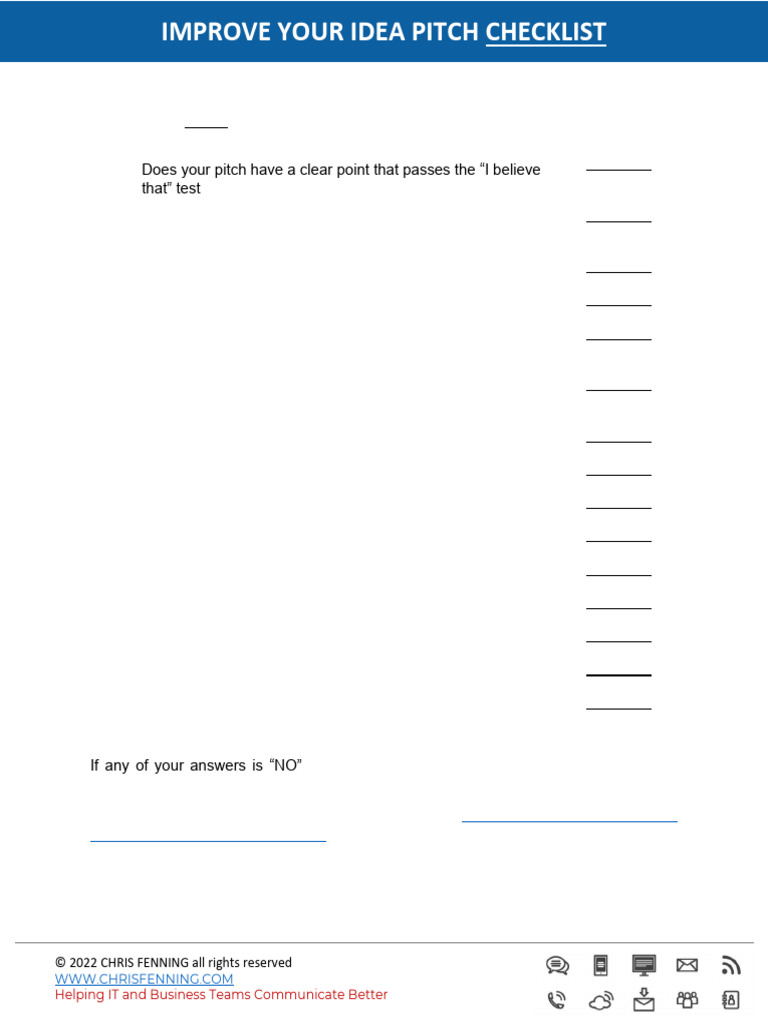 Improve Your Idea Pitch Checklist | PDF | Human Communication