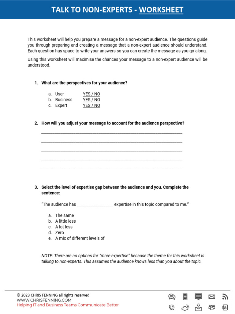 Talk To Non-Experts Worksheet | PDF | Communication | Human Communication