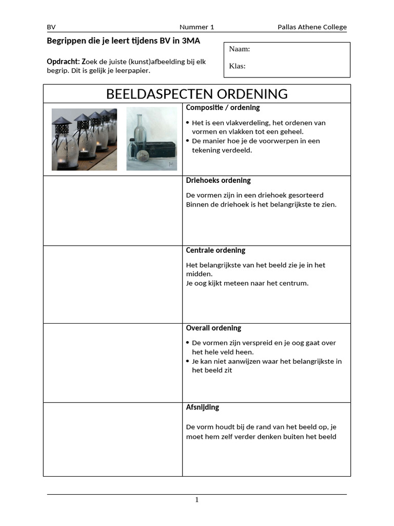 Beeldaspecten Werkblad Ordening | PDF