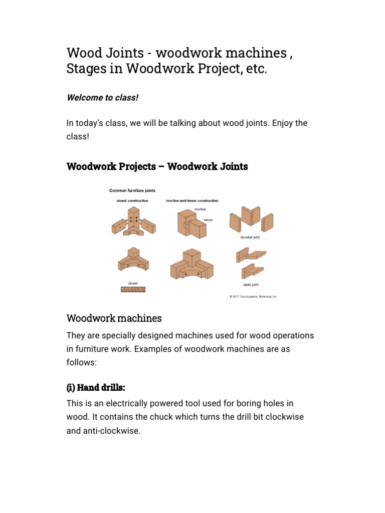 Wood Joints - Woodwork Machines, Stages in Woodwork Project, Et-1 | PDF ...
