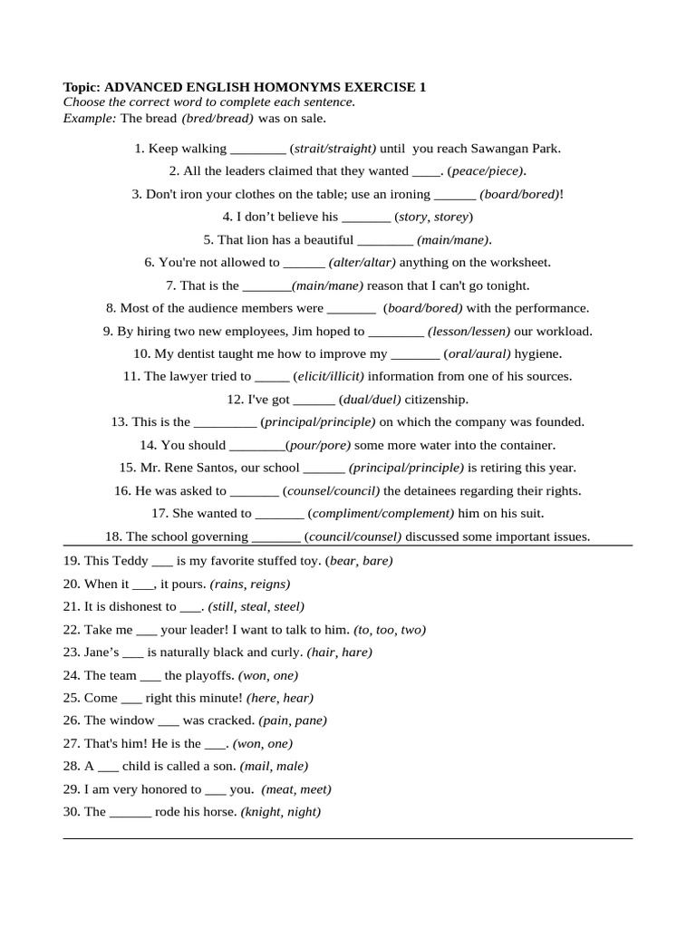 Homonyms Worksheet | PDF