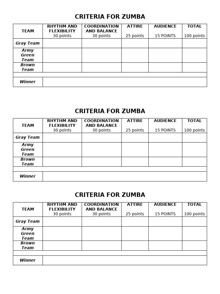 Zumba and Team Competition Criteria | PDF