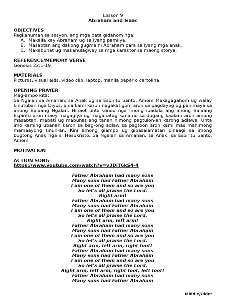 Lesson 9 Abraham and Isaac Middle | PDF | Isaac | Abraham