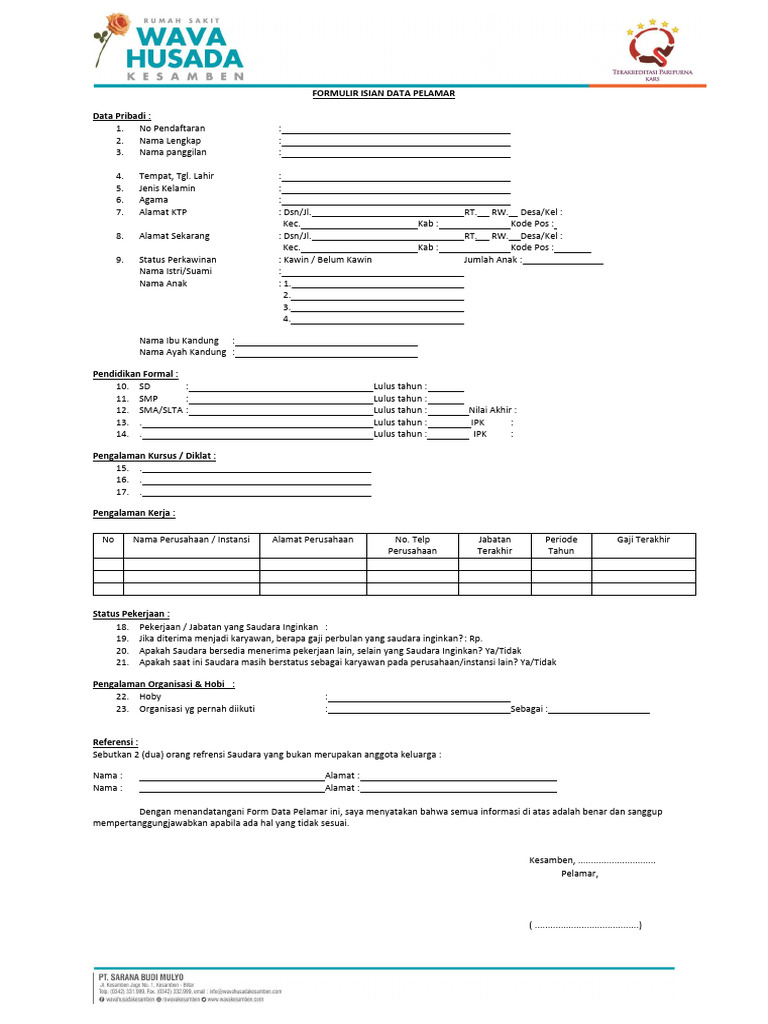 FORMULIR ISIAN DATA PELAMAR NW | PDF