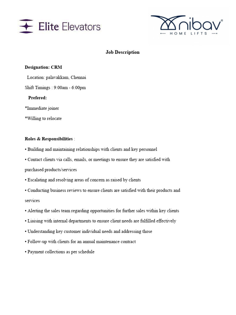 Designation: CRM: Job Description | PDF