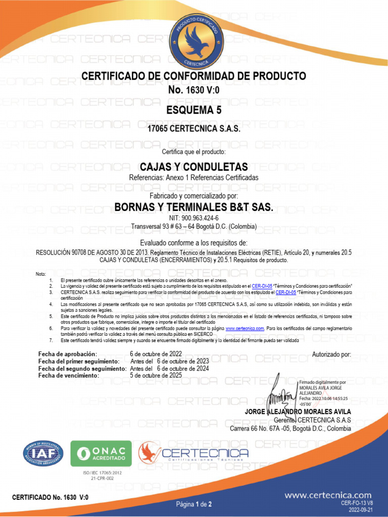 Certificado 1630 CAJAS | PDF