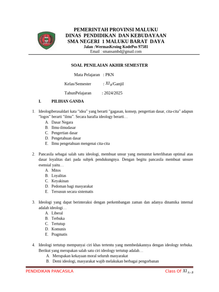 Soal PKN Kelas XI Ganjil | PDF