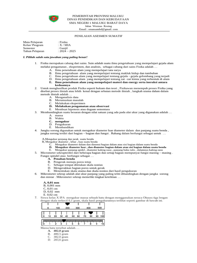 Soal - Pas Fisika X GJL 2024 | PDF