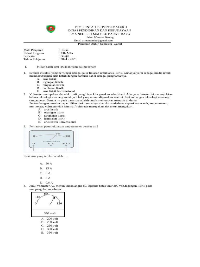 SOAL PAS FISIKA XII GJL 2024 | PDF