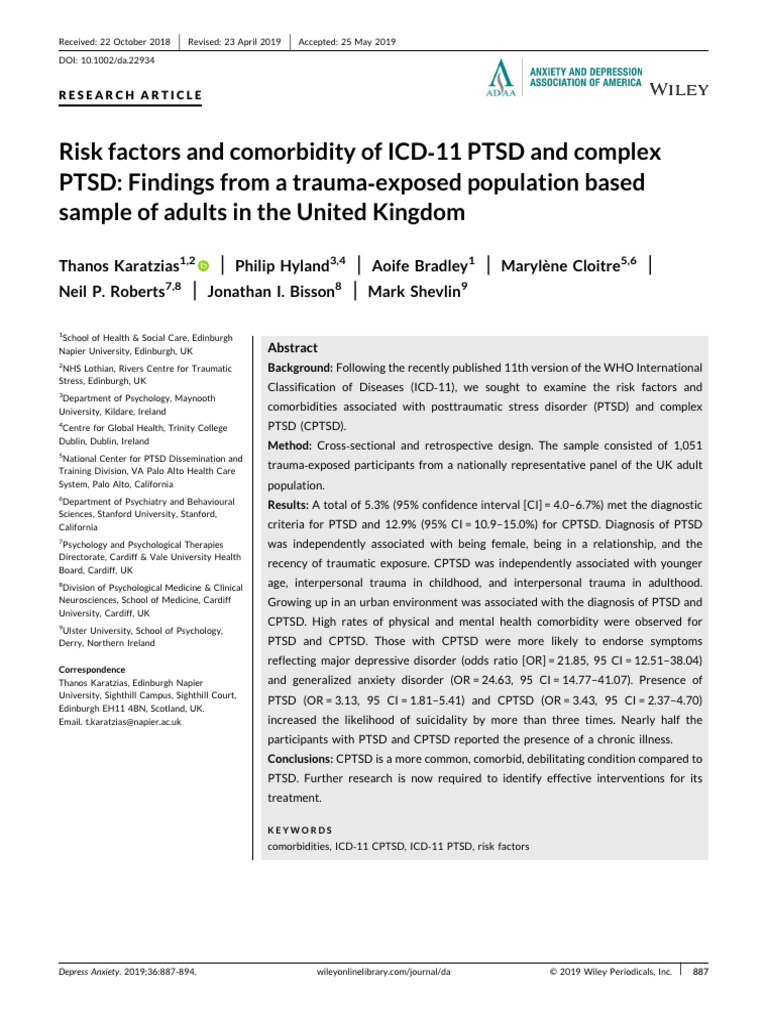 Risk Factors and Comorbidity of ICD-11 PTSD and Co | PDF | Complex Post Traumatic Stress ...