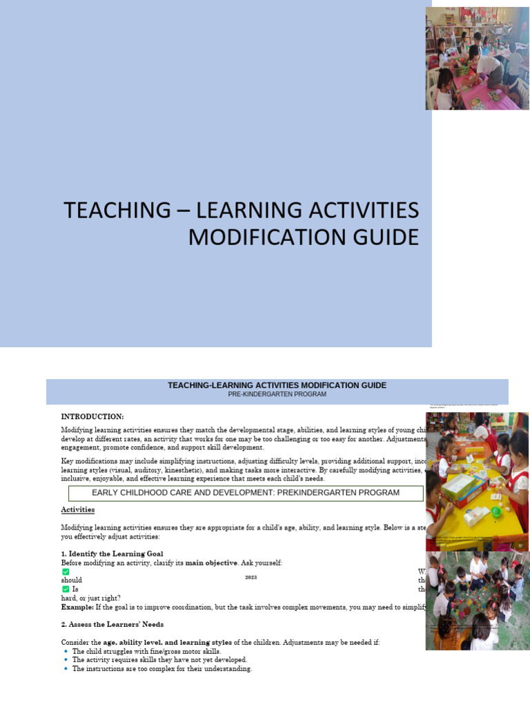 Modified Teaching and Learning Activities Guide | PDF | Learning Styles ...