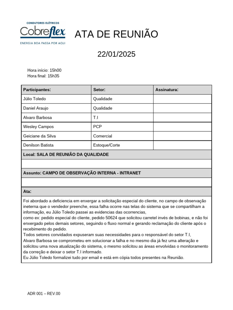 Modelo de Ata de Reuniao | PDF