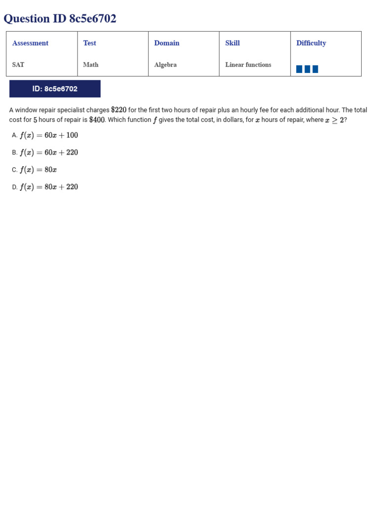 A1.2 SAT - Algebra - Questions - H - 15Q | PDF | Function (Mathematics ...