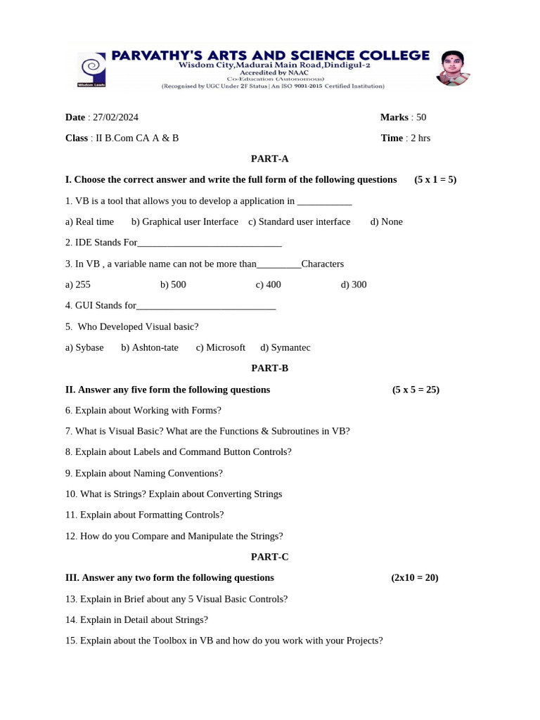 VISUAL BASIC - 2 Sets | PDF | Computer Programming | Systems Architecture