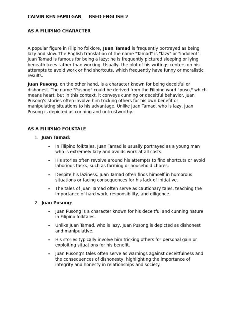 Juan Pusong and Juan Tamad Tales | PDF