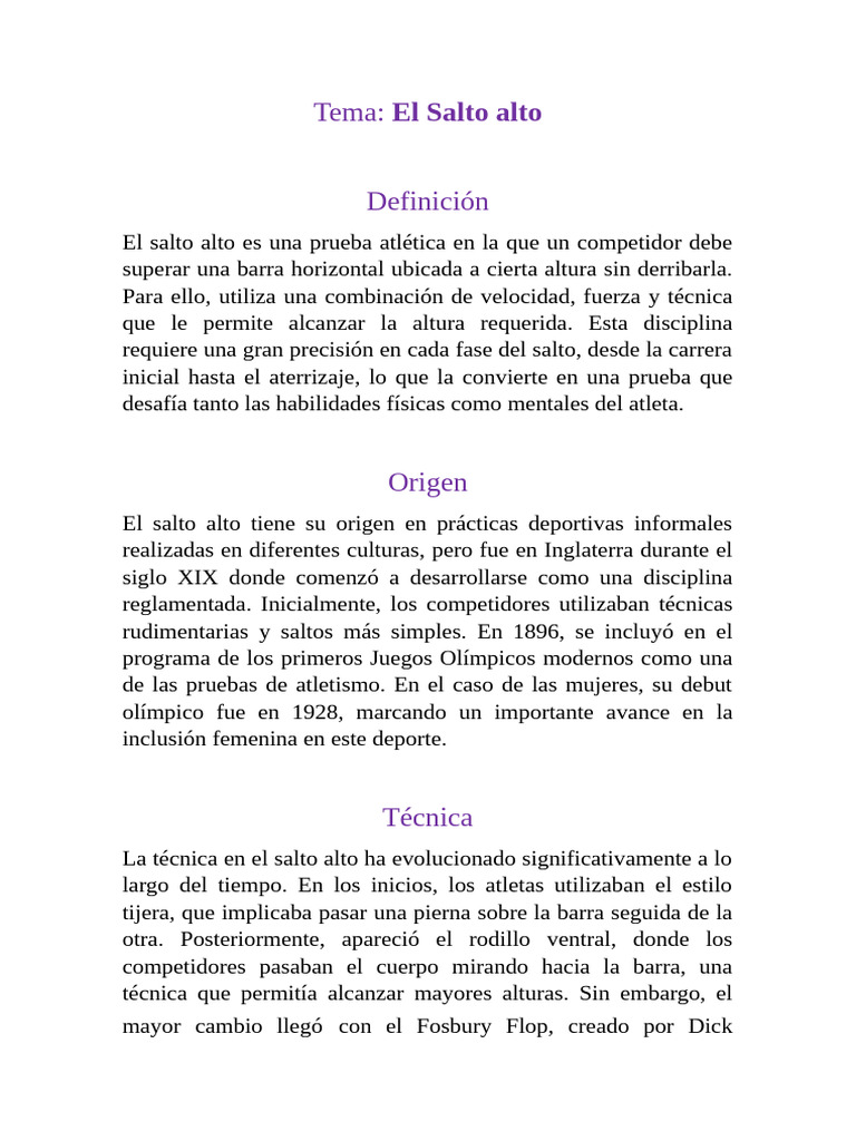 salto alto | PDF | Deporte del atletismo