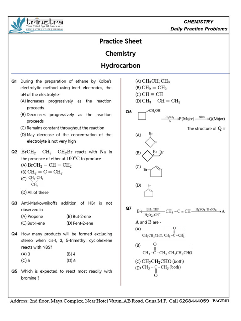 Chemistry Practice Problems on Hydrocarbons | PDF | Alkane | Organic ...