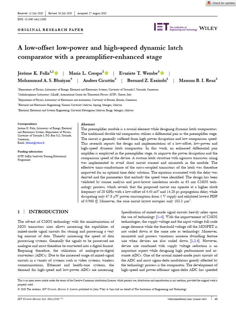 IET Circuits Devices Syst - 2020 - Folla - A Low Offset Low Power and ...