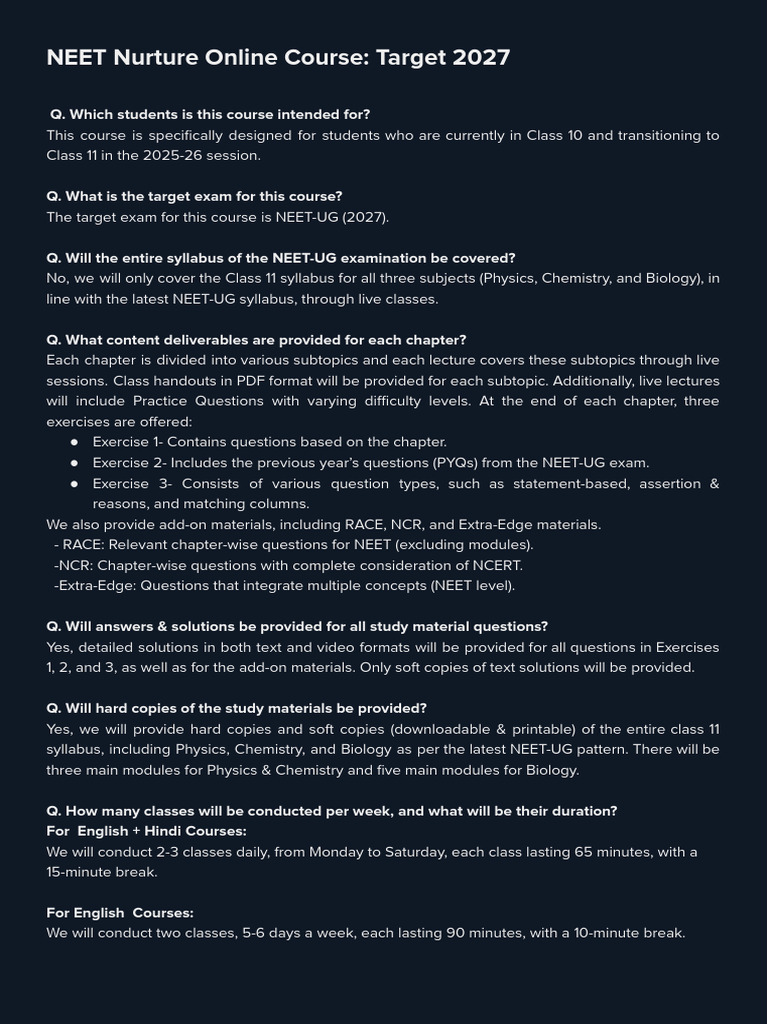 NEET Nurture Advanced Online Program Target 2027.docx z3qmsf | PDF