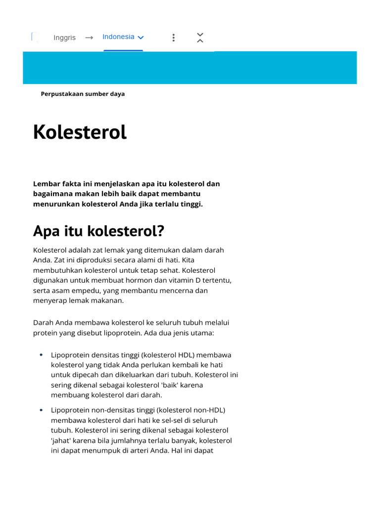 Kolesterol - Asosiasi Diet Inggris (BDA) | PDF | Fat | Cholesterol