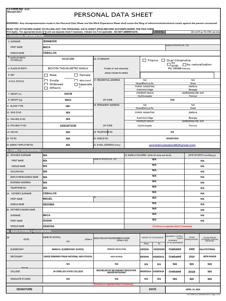 Personal Data Sheet Template | PDF | Teachers | Government