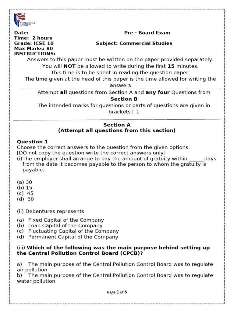 10 Commercial Studies QP | PDF | Expense | Stocks