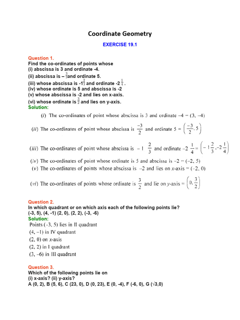 Chapter 19. Coordinate Geometry | PDF | Cartesian Coordinate System ...