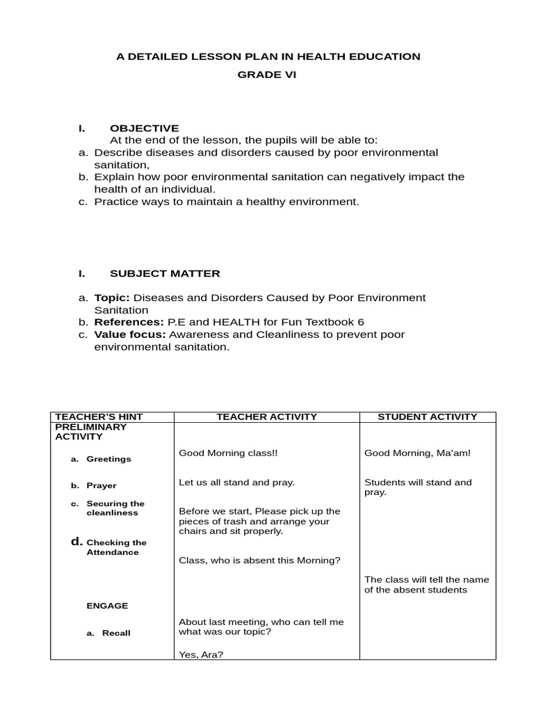A Detailed Lesson Plan in Health Education | PDF | Diarrhea | Common Cold