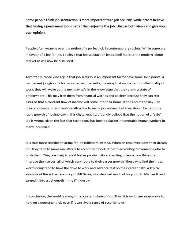 Sample Job Satis Vs Job Security 1 | PDF