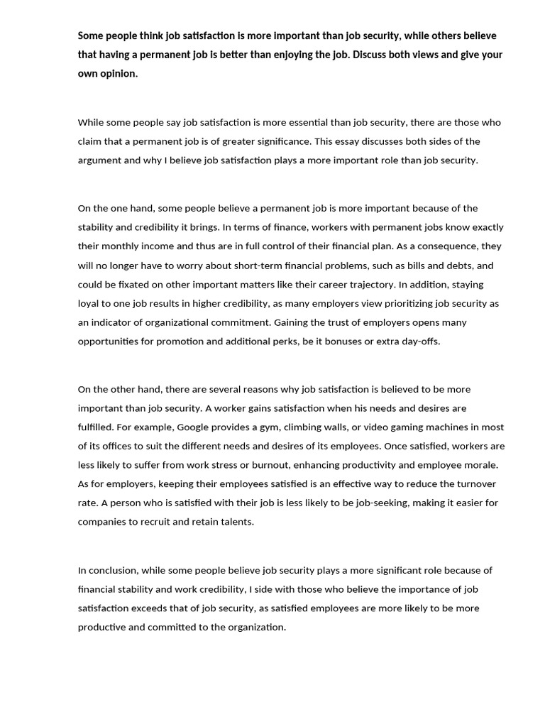 Sample Job Security Vs Satis 2 | PDF