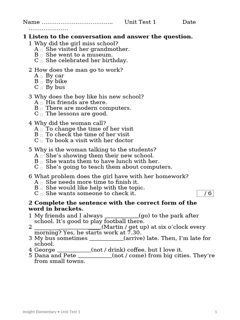 Insight Ele Unit 1 | PDF