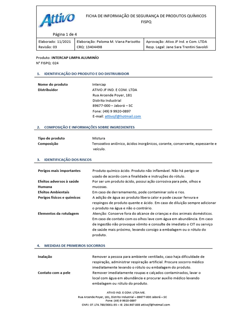 FISPQ Intercap | PDF | Desperdício